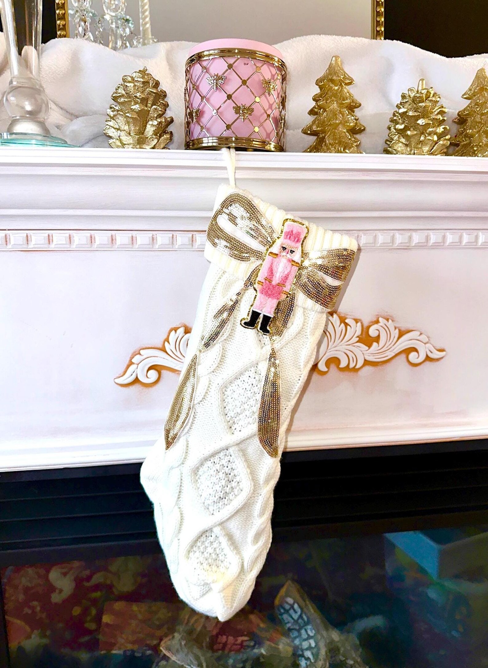 Pink Nutcracker Stocking, Nutcracker Christmas Stockings, White Knit ...