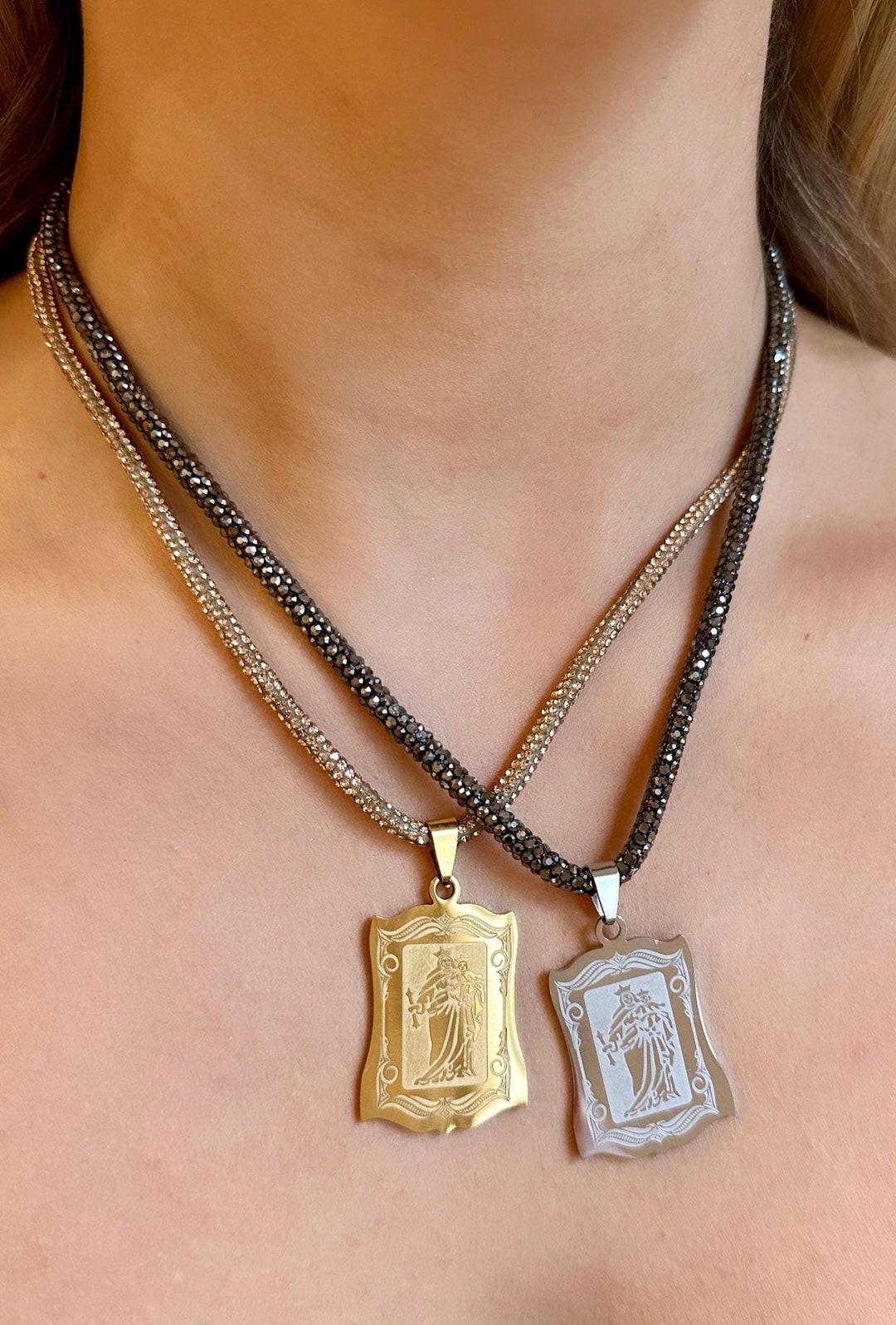 Virgin Mary and Jesus Pendant, Virgin Mary Medallion, Saint Mary ...