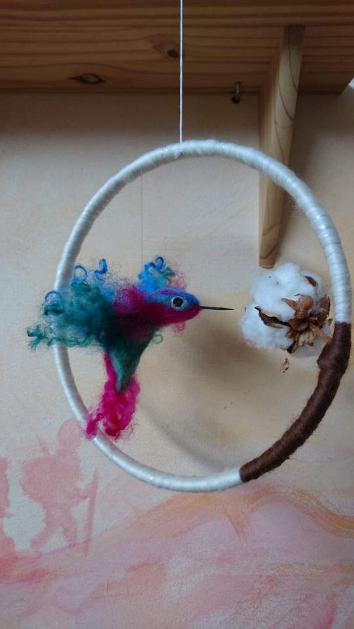 Hummingbird and Cotton Flower Mobile, Needle Felted Hummingbird - Etsy