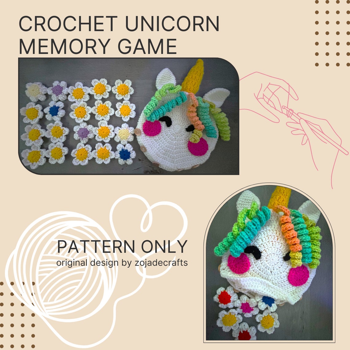 Original Design Crochet Unicorn Memory Game PATTERN Crochet Patterns ...