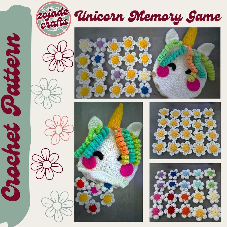 Original Design Crochet Unicorn Memory Game PATTERN | Crochet Patterns ...