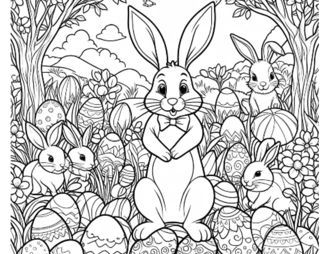 Easter Bunny and Friends Printable Coloring Page - Etsy
