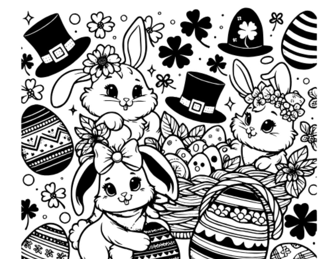 Lucky Easter Bunny Printable Coloring Page With Shamrocks - Etsy
