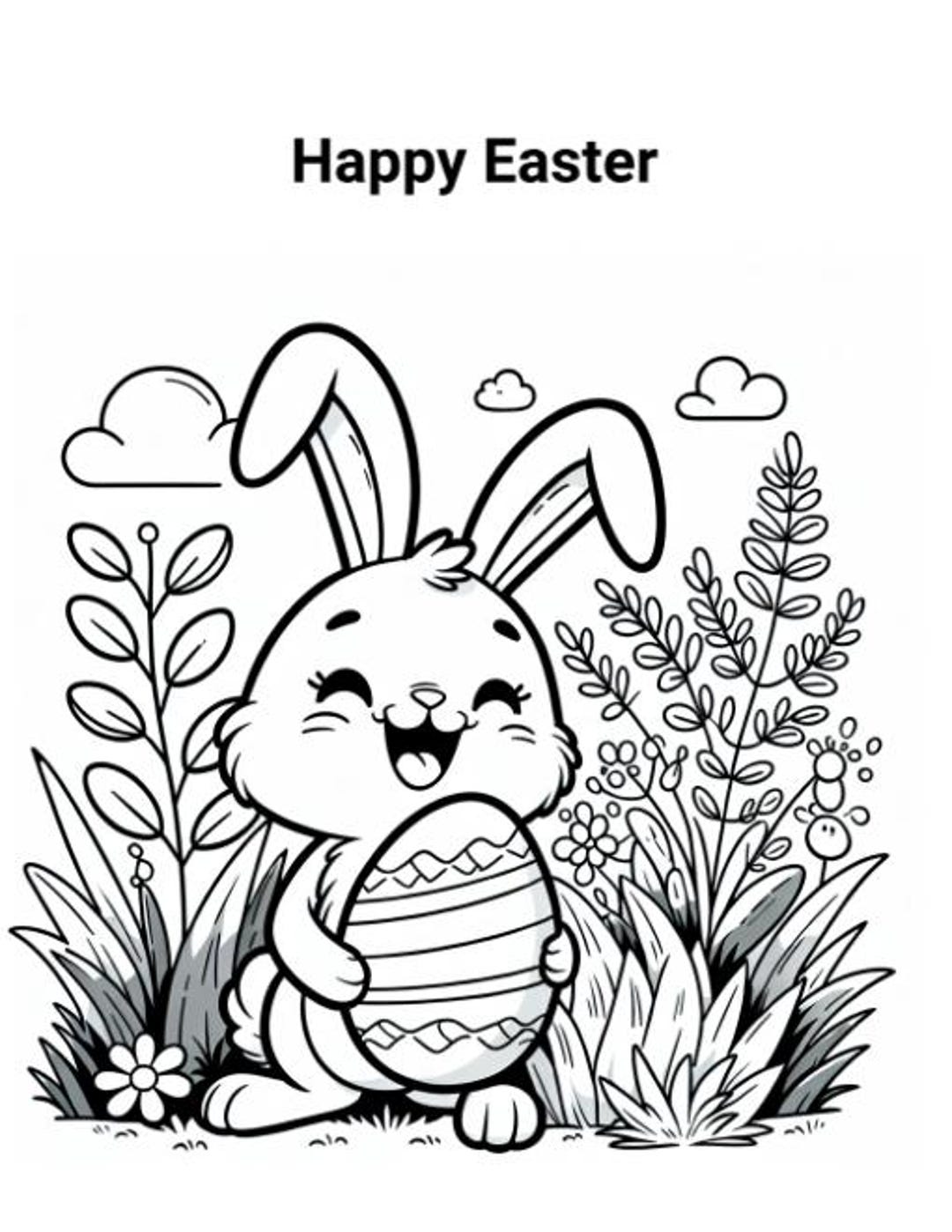 Happy Easter Coloring Page - Etsy