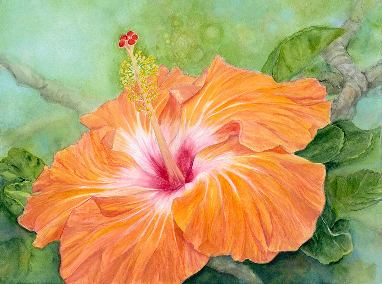 Orange Hibiscus Painting