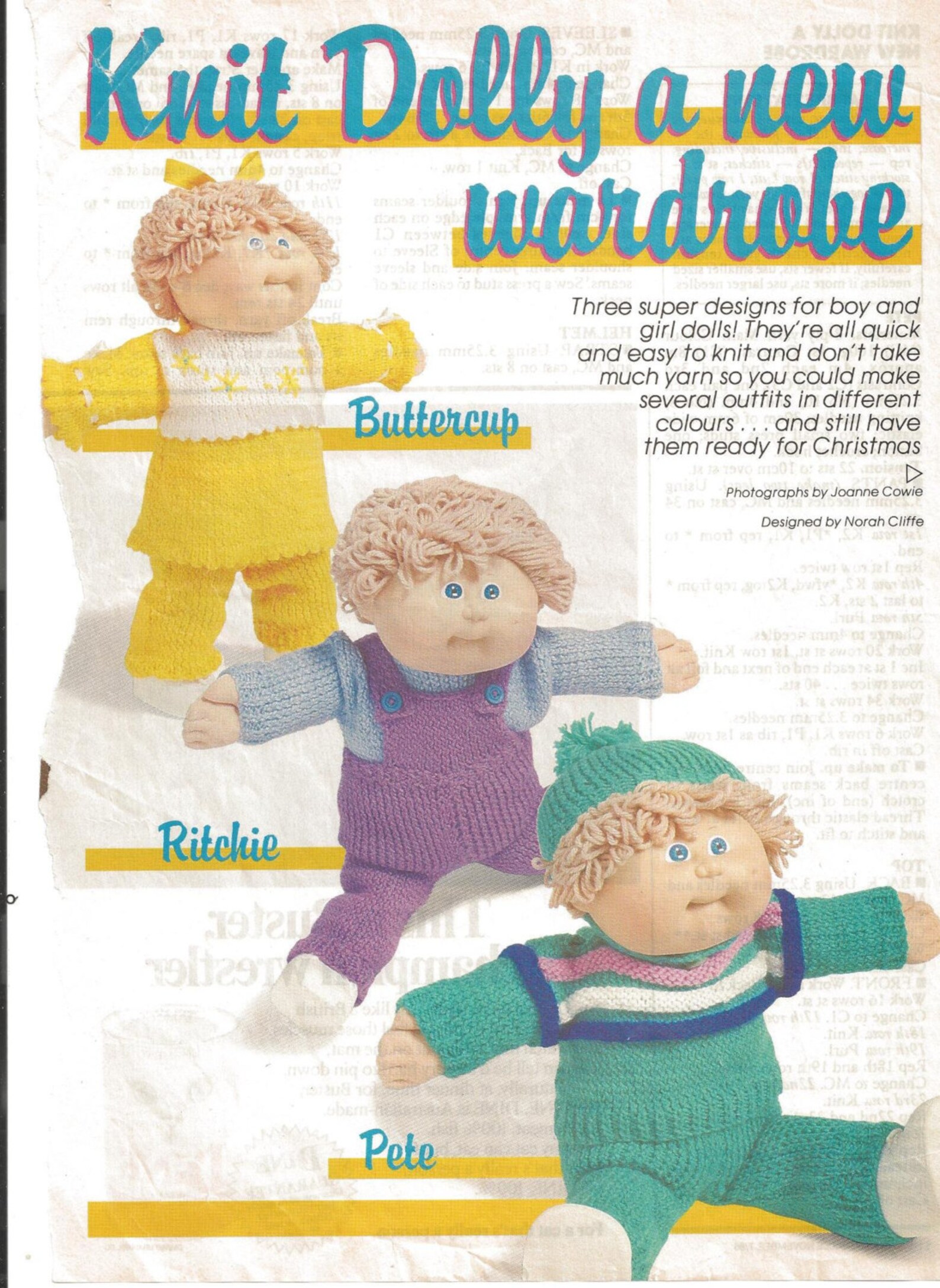 Cabbage Patch Knitting Pattern Doll Three Outfits Family Circle ...