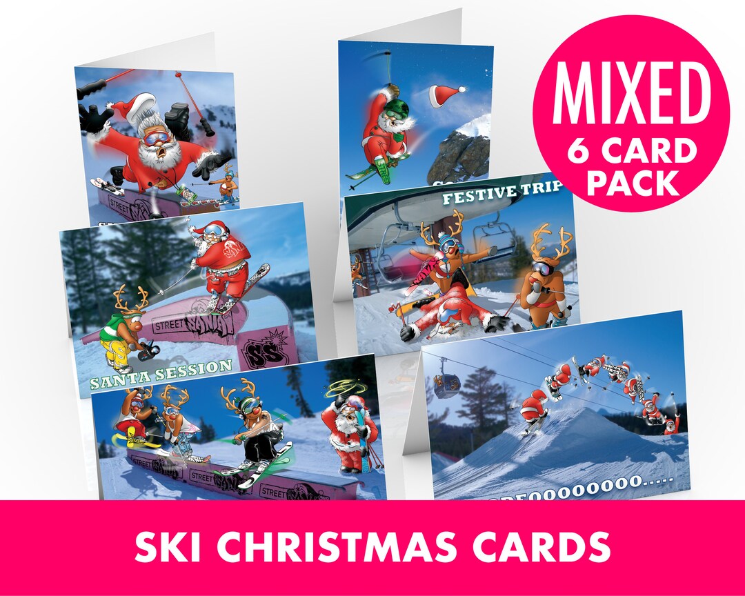 6 PACK of Ski Christmas Cards - A5 Size - Funny Christmas Cards - Etsy