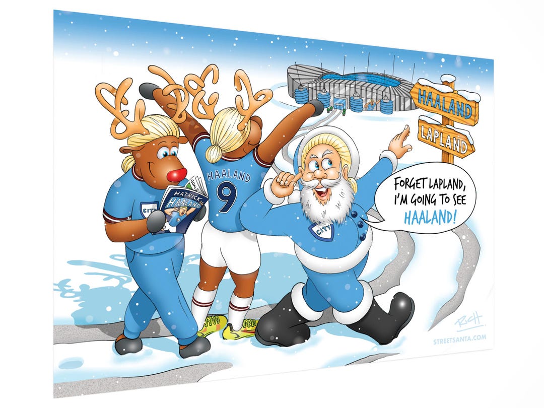 Manchester City FC Wall Print | A3 Size | 42cm X 30cm | Santa is Going ...