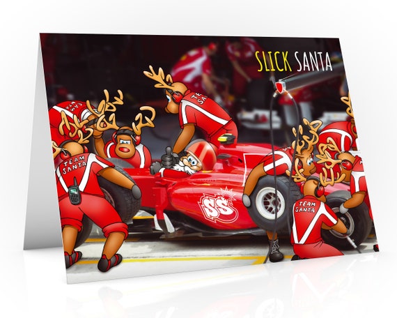 Formula 1 Christmas card Santa in the pits changing to slick | Etsy