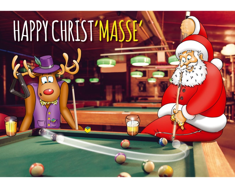 8 Ball Pool Christmas Card - Snooker Christmas Card - Santa Doing a ...