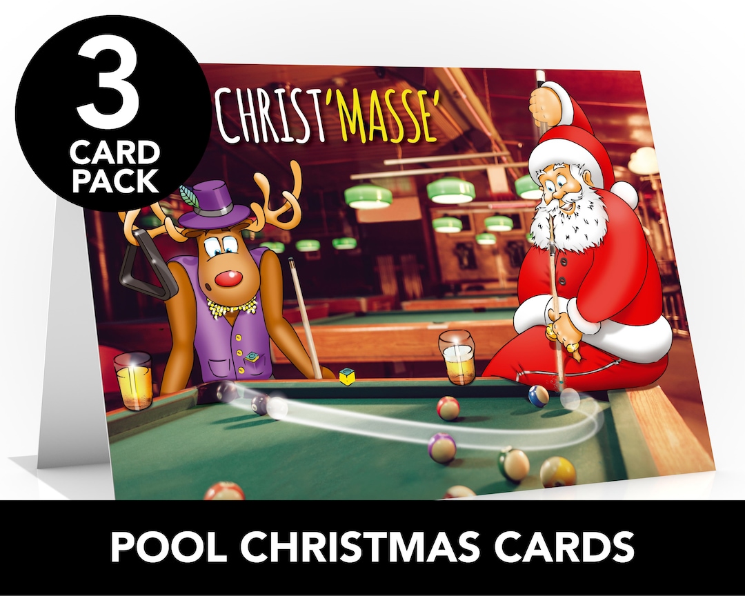 Pool Christmas Card - 3 CARD PACK - 8 Ball Pool - Snooker - Billiards ...