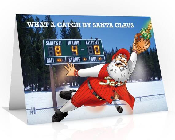 Baseball Christmas Card What a Catch by Santa Claus Super - Etsy