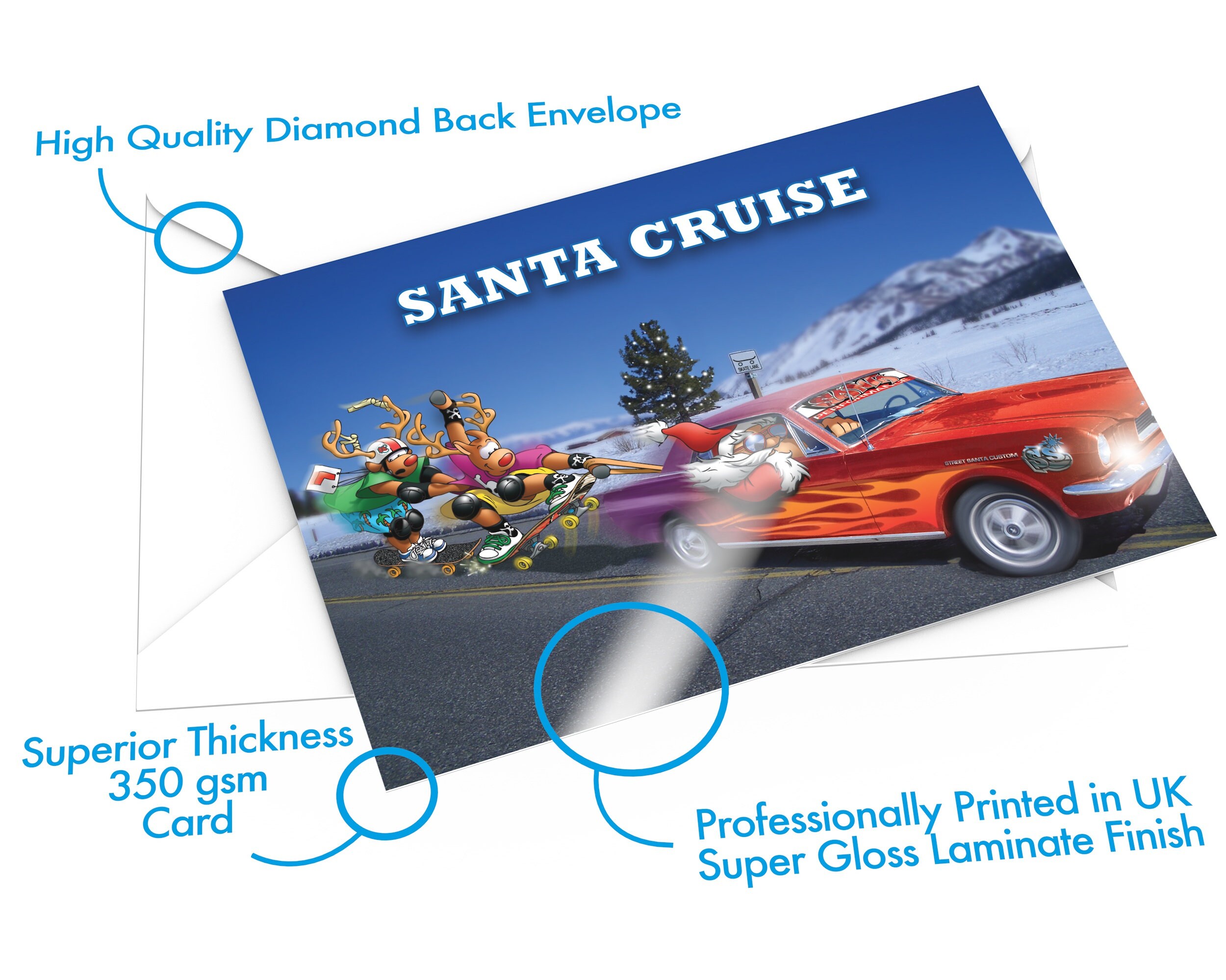 Skateboard Christmas Card Santa Cruise Santa Driving a Mustang A5 Size ...