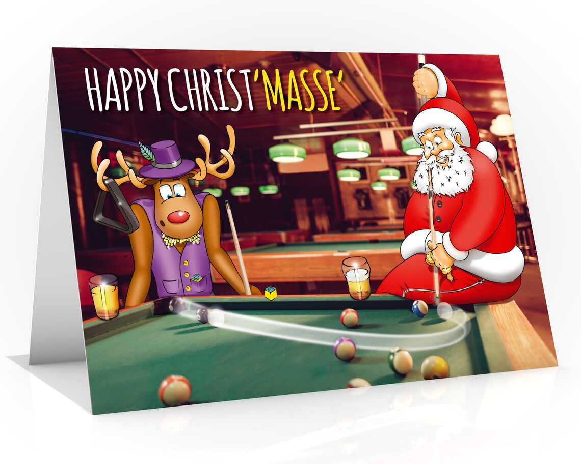 8 Ball Pool Christmas Card - Snooker Christmas Card - Santa Doing a ...