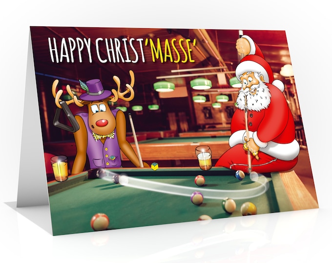 8 Ball Pool Christmas Card Snooker Christmas Card Santa Doing a 'masse ...