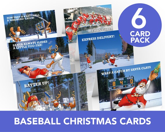Baseball Christmas Cards 6 Card Pack Range of Cards - Etsy