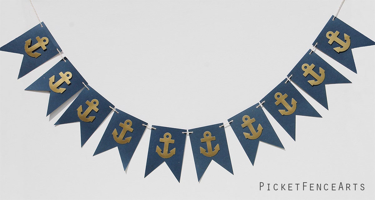 Navy and Gold Anchor Banner Nautical Blue and Gold Banner | Etsy