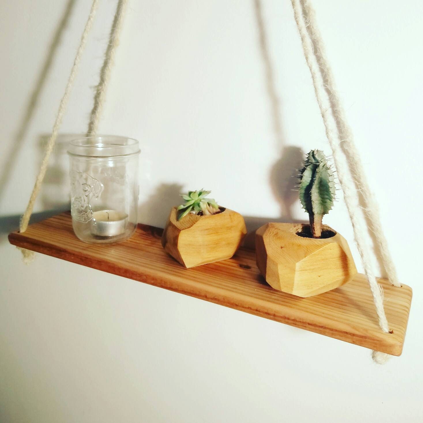 Hanging Shelf. Reclaimed Wood Shelf Hanging on Natural Rope. Scrapwood ...