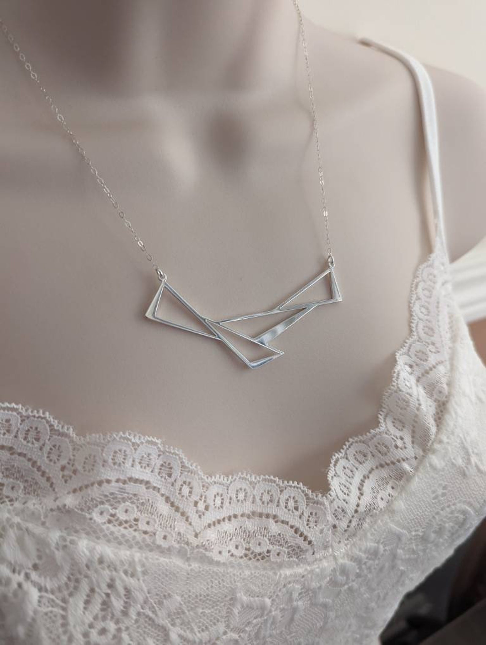 Triangle Necklace in Gold or Silver Modern Triangle Pendant - Etsy