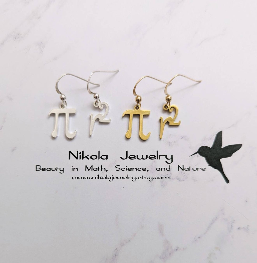 Pi R2 Earrings in Silver or Gold, Math Jewelry, Silver Pi Pendant ...