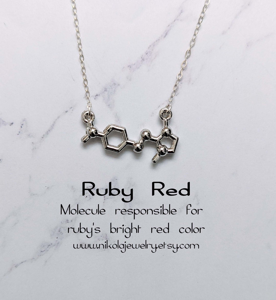 Ruby Red Molecule Necklace, Ruby Red Silver Necklace, Molecule Jewelry ...