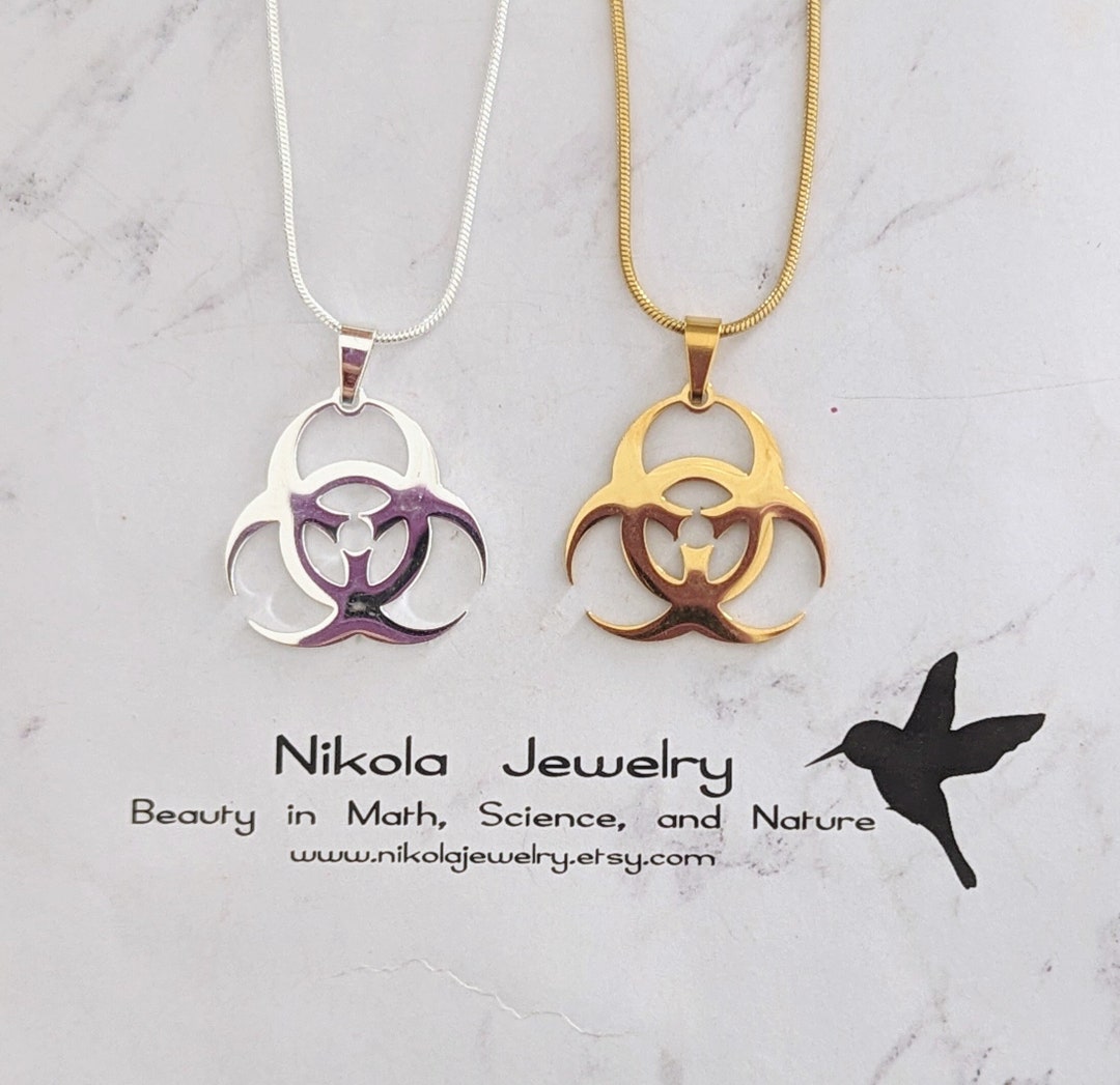 Biohazard Necklace in Silver or Gold, Biohazard Jewelry, Biology Gifts ...