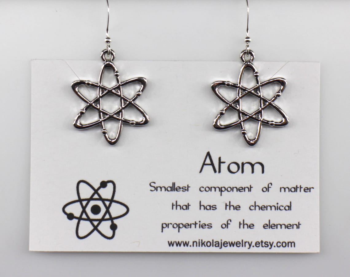 Silver Atom Earrings Science Earrings Black Cord Earrings | Etsy