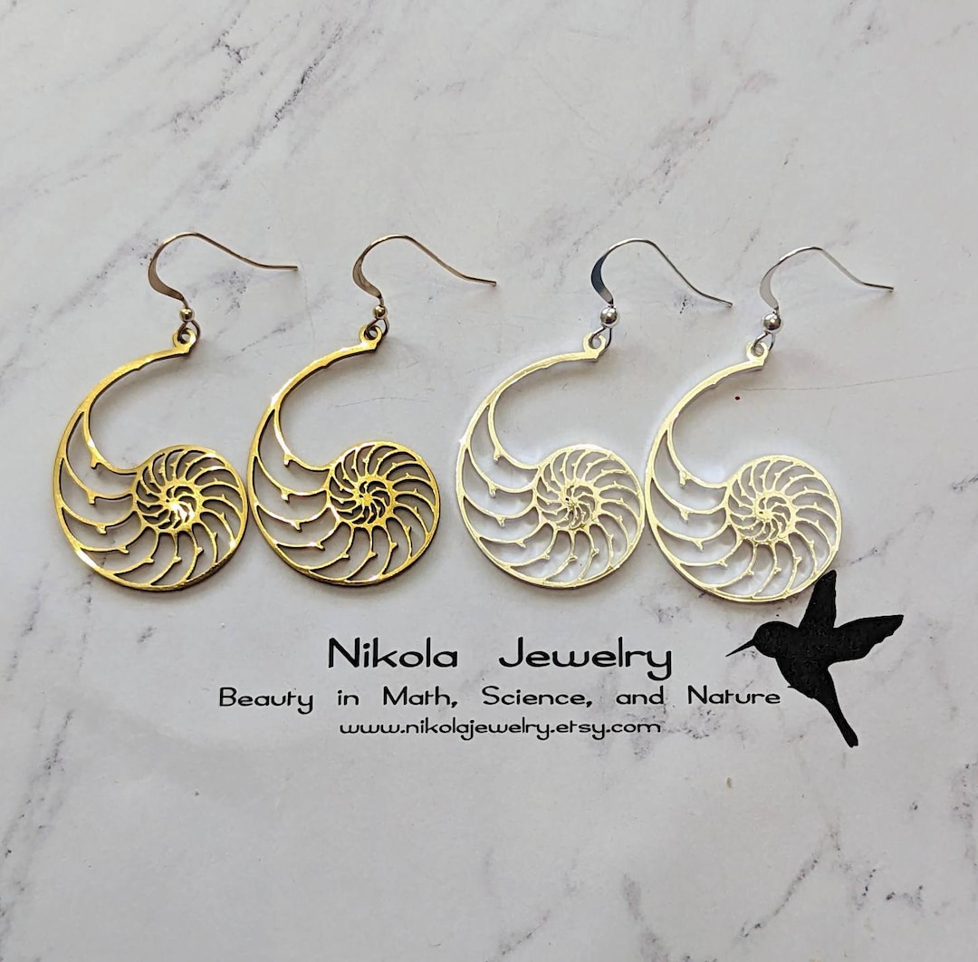 Nautilus Earrings in Gold or Silver, Fossil Earrings, Biology Gift ...