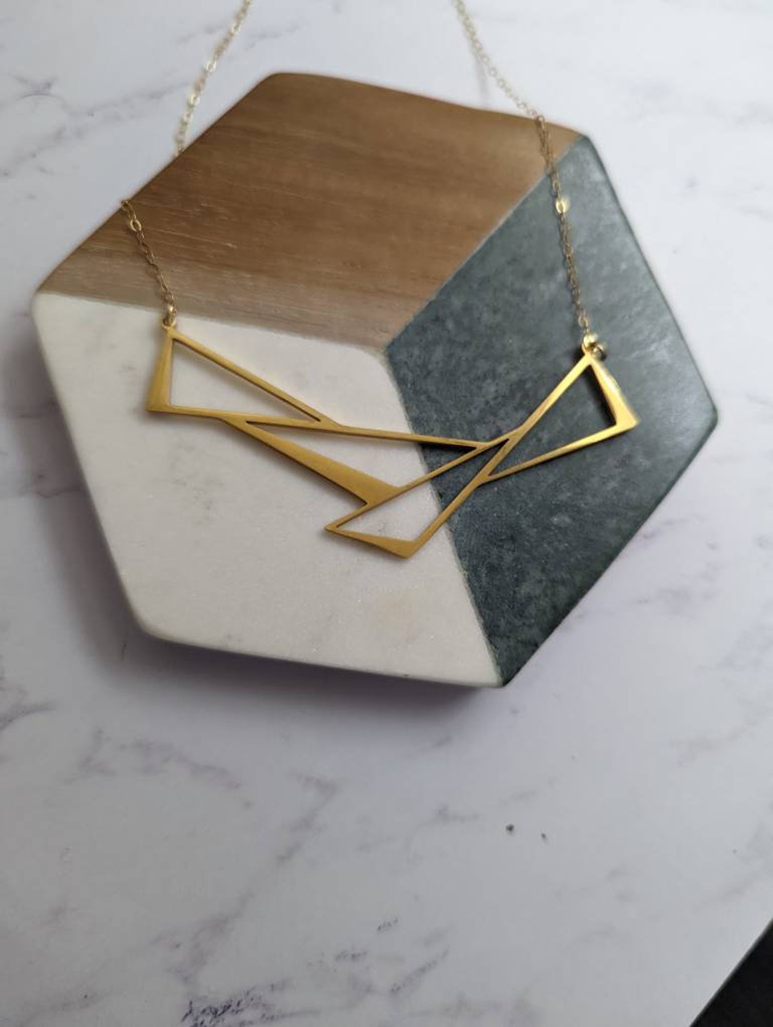 Triangle Necklace in Gold or Silver Modern Triangle Pendant - Etsy