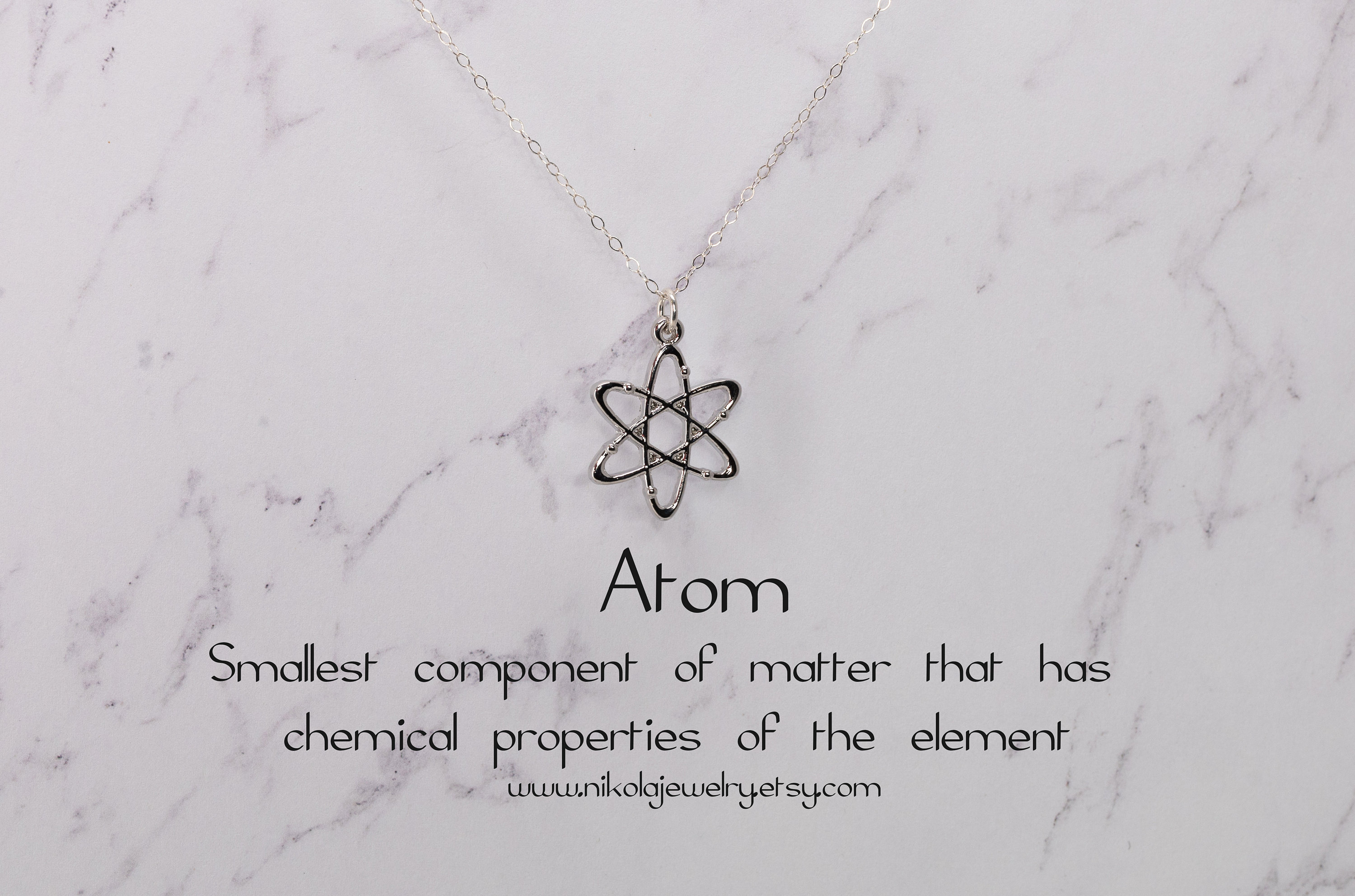 Silver Atom Necklace: Science Geek Gift, Choice of Chain - Etsy
