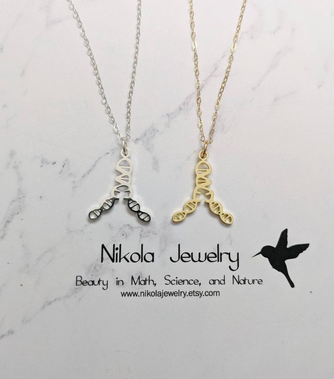 Replicating DNA Necklace in Gold or Silver, DNA Necklace, Biology ...