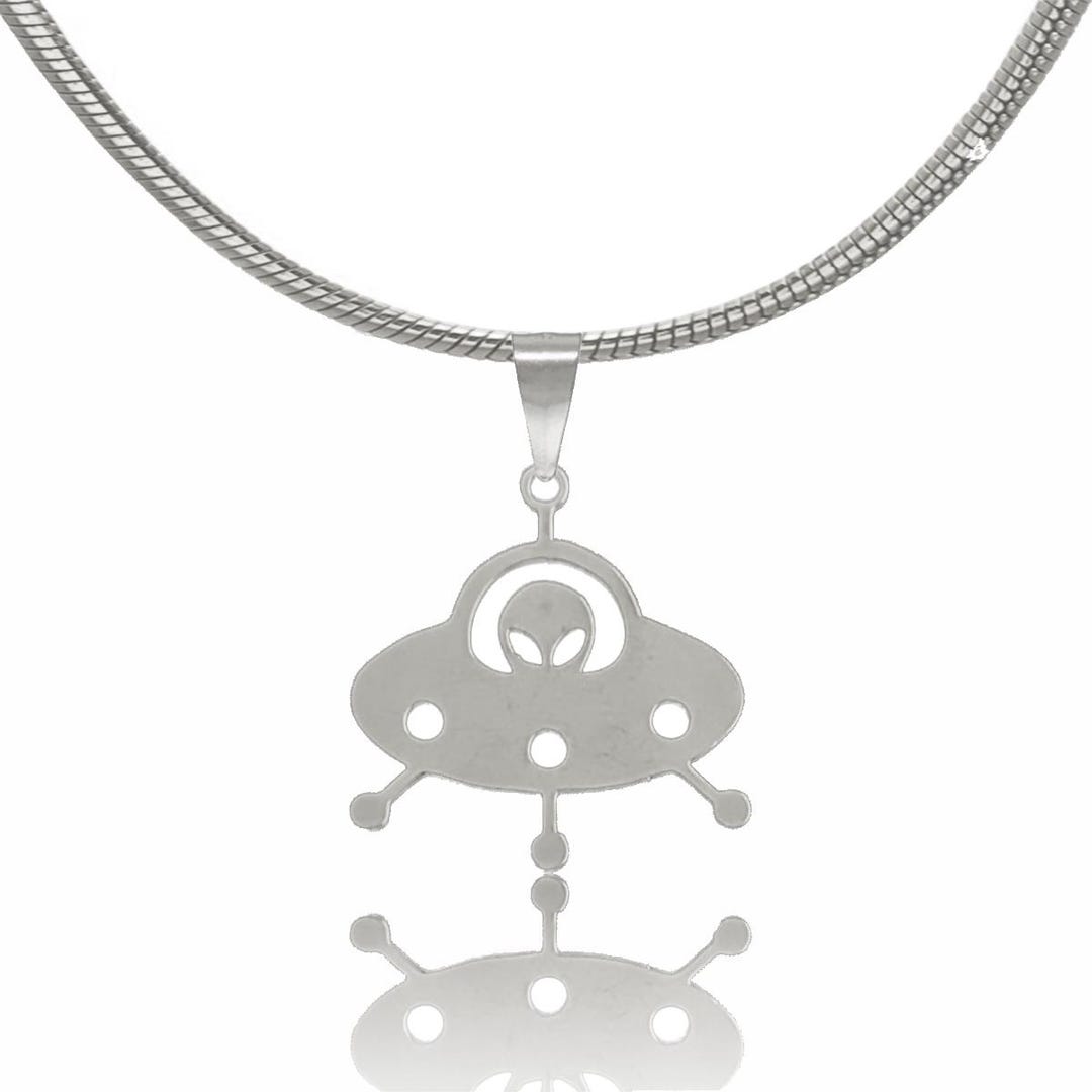 Alien UFO Necklace in Gold or Silver, Alien Pendant, UFO Necklace ...