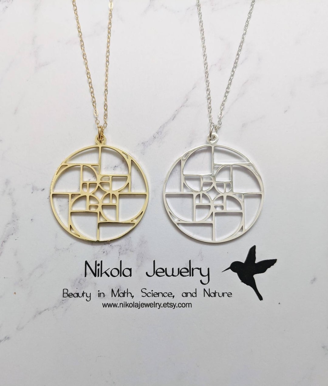 Fibonacci Golden Spiral Silver or Gold Necklace, Math Jewelry, Wearable ...