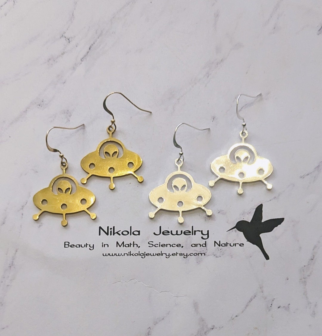 Alien UFO Earrings: Gold or Silver Stainless Steel Pendant - Etsy