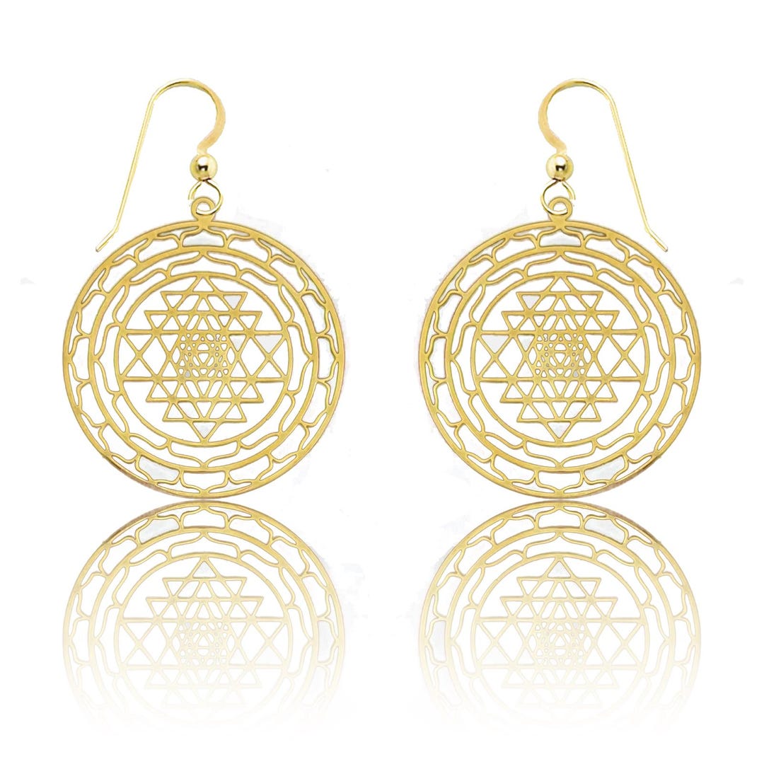 Sri Yantra Earrings in Gold or Silver, Mandala Earrings, Gold Sri ...