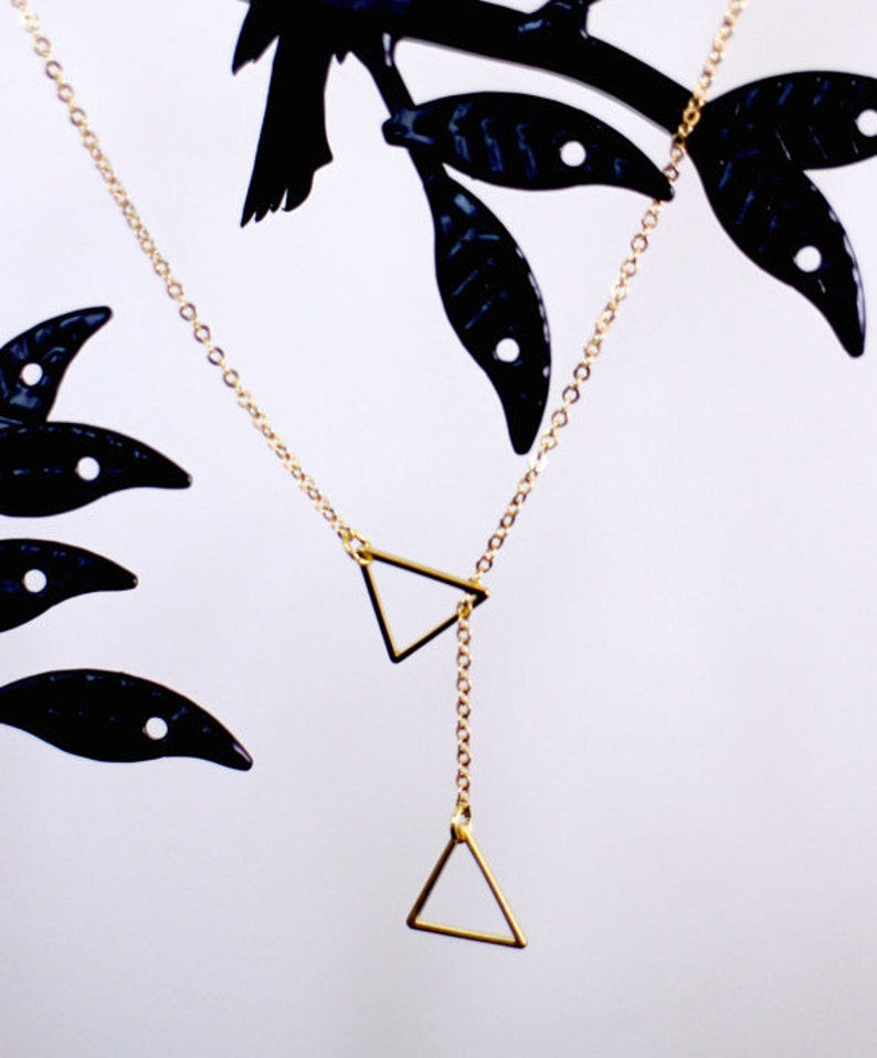 Gold Rose Gold or Silver Double Triangle Necklace Triangle | Etsy
