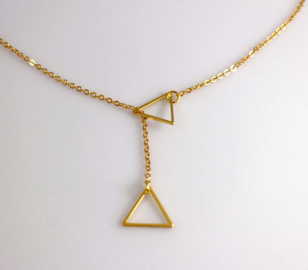 Gold, Rose Gold or Silver Double Triangle Necklace, Triangle Lariat ...