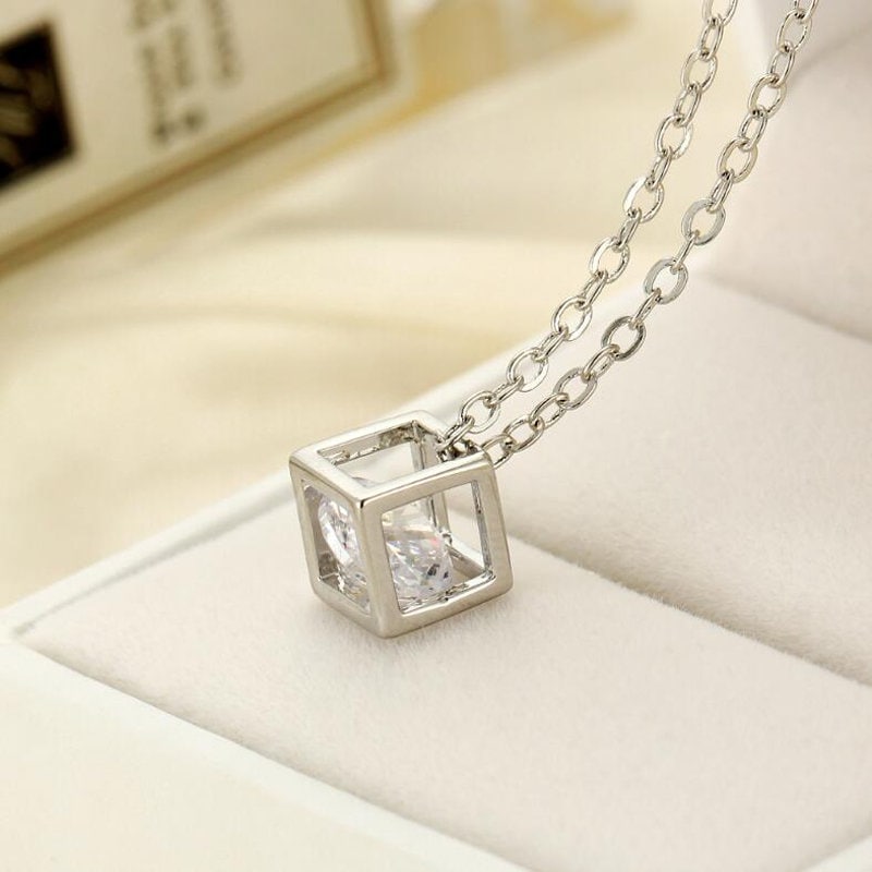 Silver Cube Necklace - Etsy