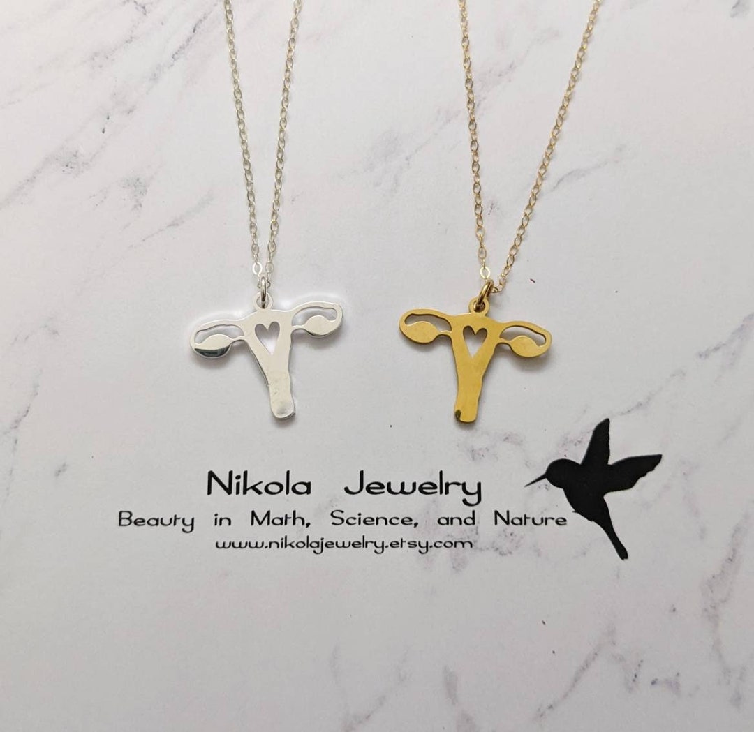 Uterus Necklace in Gold or Silver, Female Reproductive System Necklace ...