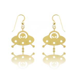 Alien UFO Earrings in Gold or Silver, Alien Pendant, UFO Earrings ...