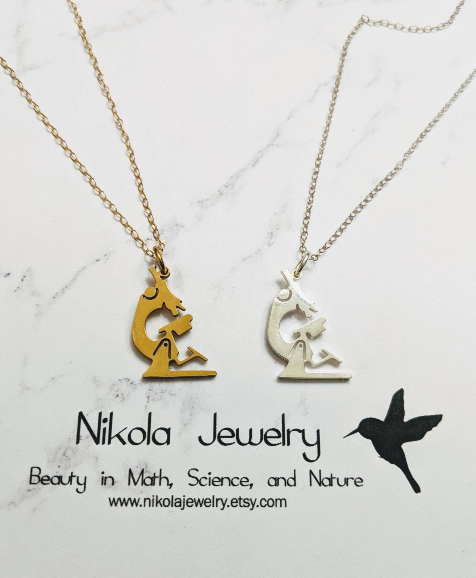 Silver or Gold Microscope Necklace Sterling Silver Science - Etsy