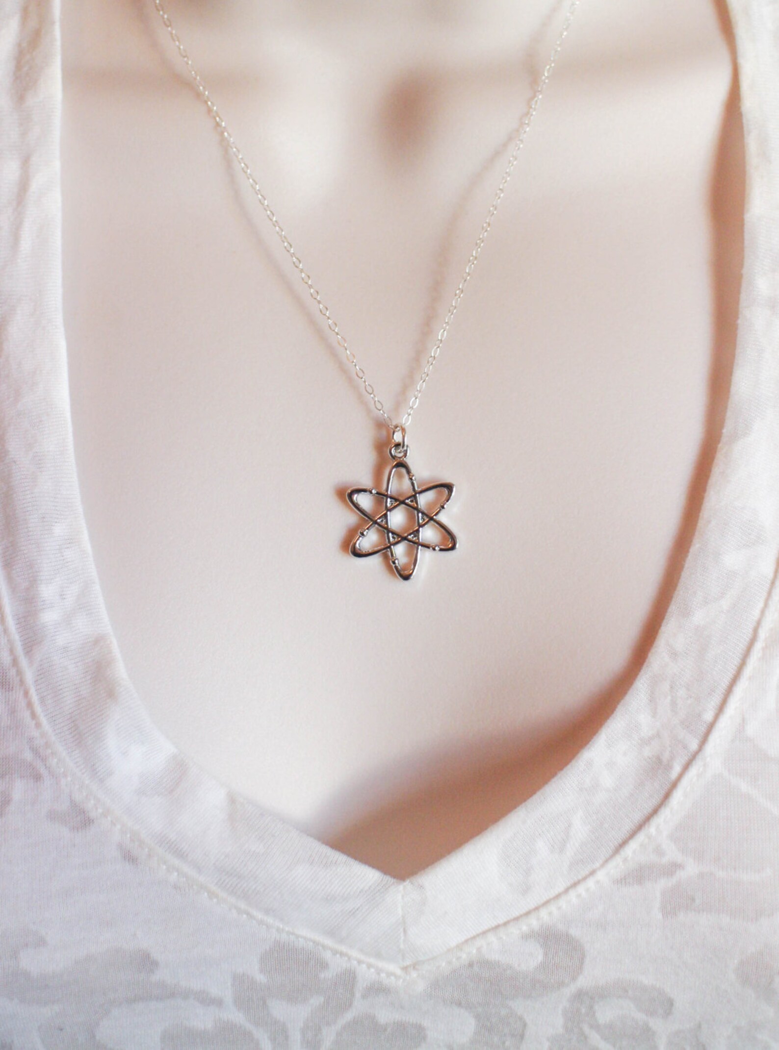 Silver Atom Necklace: Science Geek Gift, Choice of Chain - Etsy