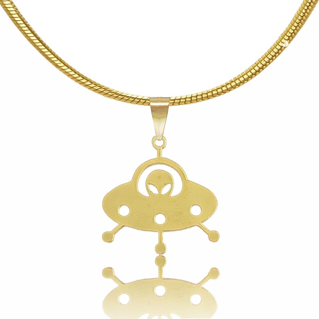 Alien UFO Necklace in Gold or Silver, Alien Pendant, UFO Necklace ...