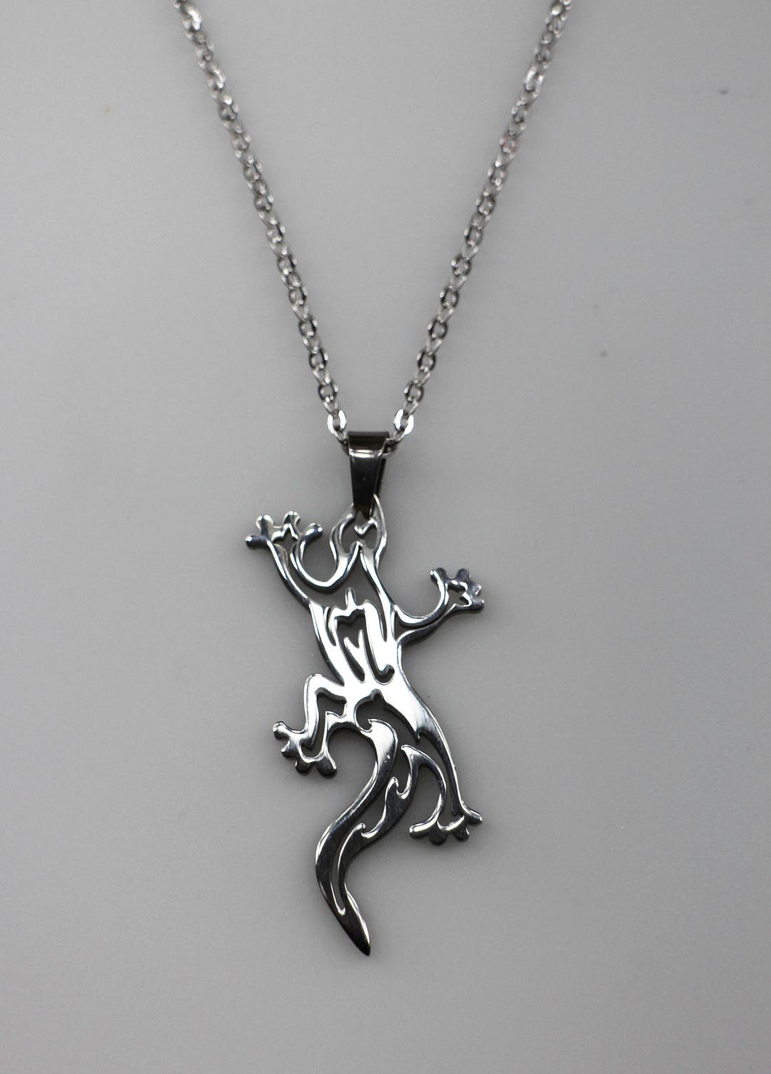 Gecko Stainless Steel Necklace, Lizard Pendant, Men's Jewelry, - Etsy