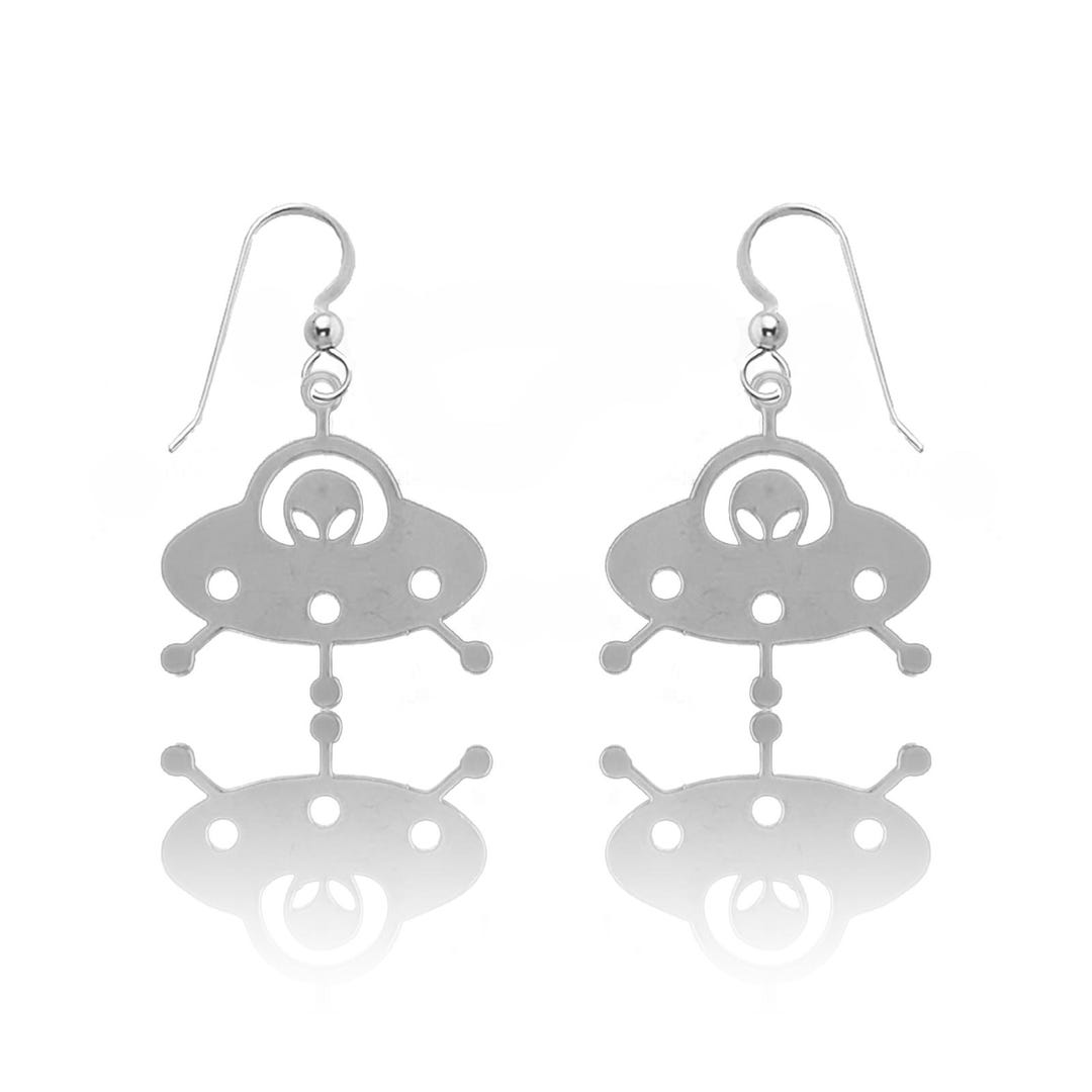 Alien UFO Earrings in Gold or Silver, Alien Pendant, UFO Earrings ...