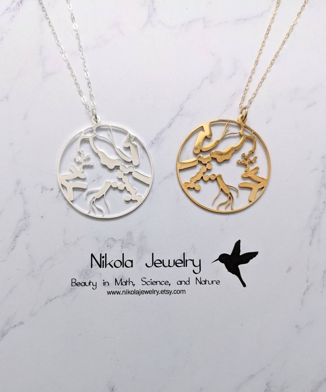 Microbiome Necklace in Gold or Silver, Bacteria Necklace, Gut Pendant ...