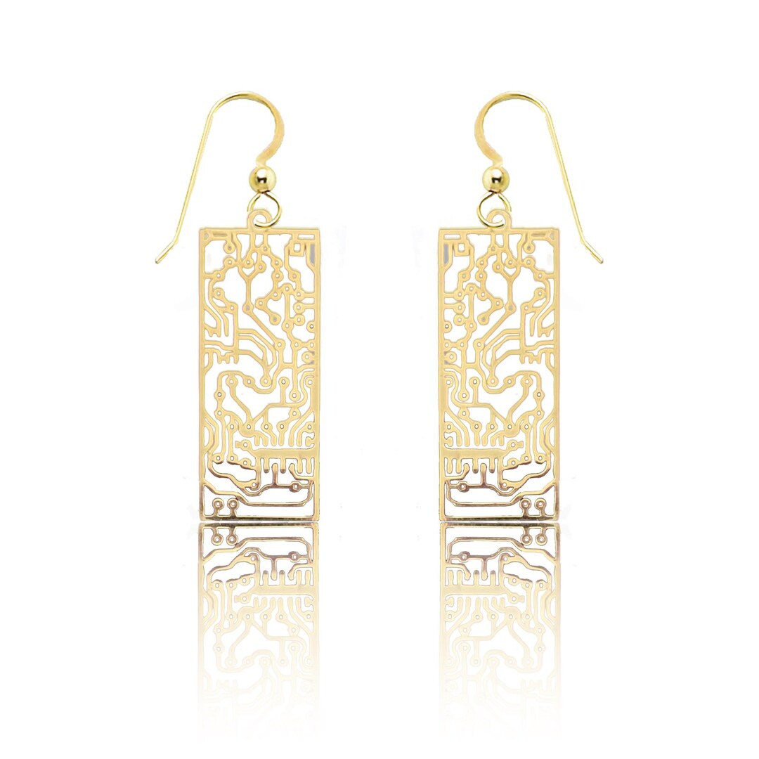 Circuit Earrings in Gold or Silver, Computer Geek Earrings, Graph ...