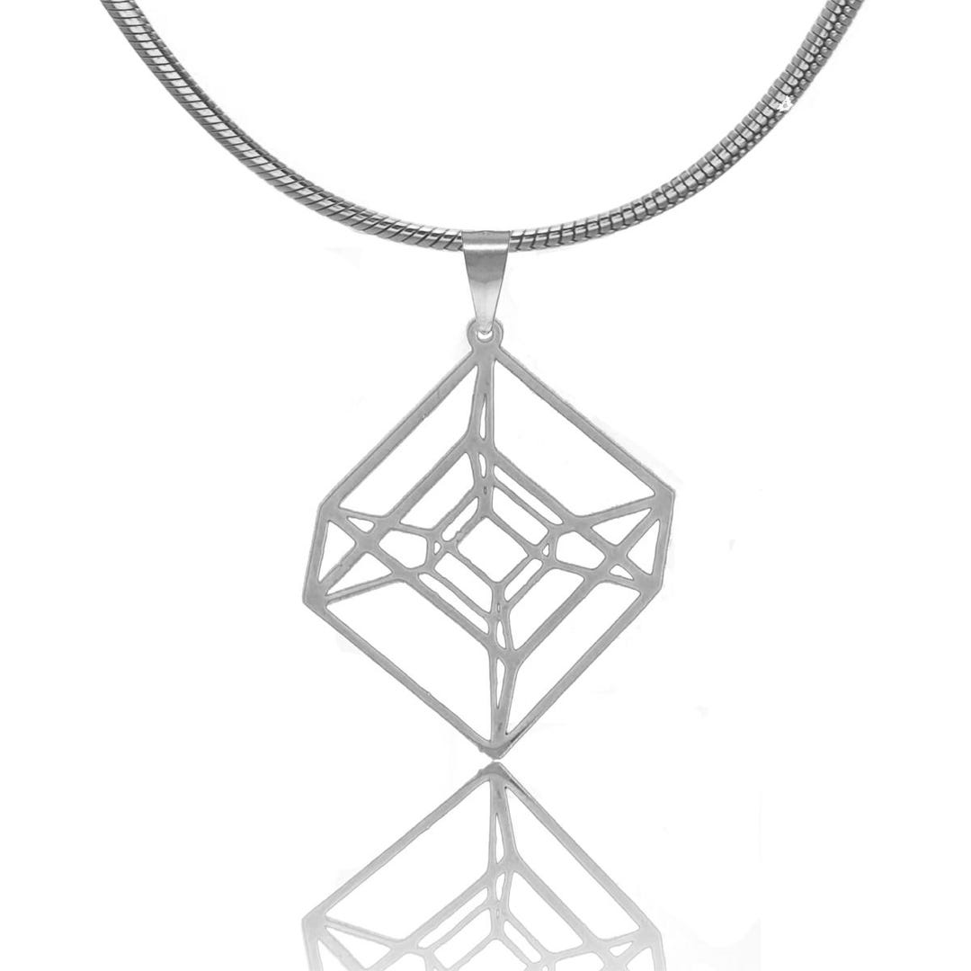 Hypercube Necklace: Geometric Tesseract Jewelry, Math Gift - Etsy