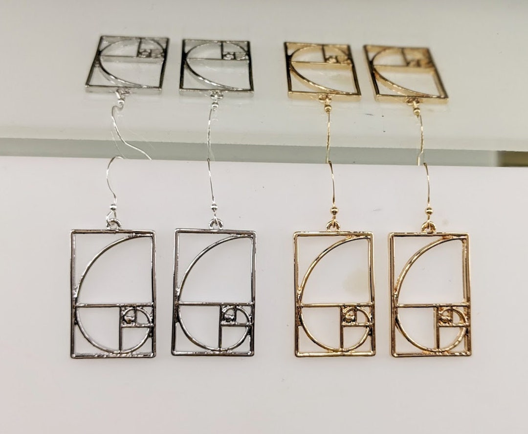 Fibonacci Golden Spiral Silver or Gold Earrings, Math Jewelry, Wearable ...