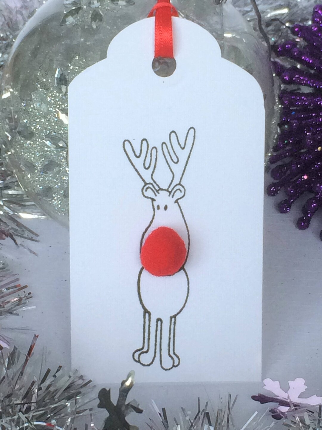 Set of 10 Rudolph Red Bobble Nosed Reindeer Christmas Gift Tags, Xmas ...